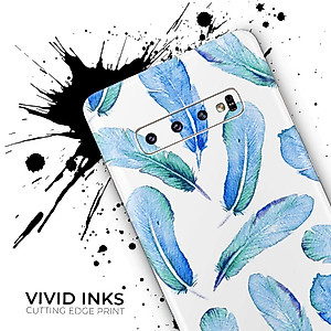 DesignSkinz Blue Watercolor Feather Pattern Protective Vinyl Decal Wrap Skin Cover Compatible with The Samsung Galaxy S20 (Screen Trim & Back Glass Skin)