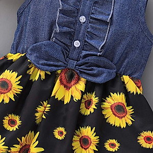 Kucnuzki 12 Month Girl Clothes Toddler Girl Princess Dresses Short Sleeve Girls Denim Skirt Baby Summer Swing Dress Outfits 12-18 Months(Flower+Black)