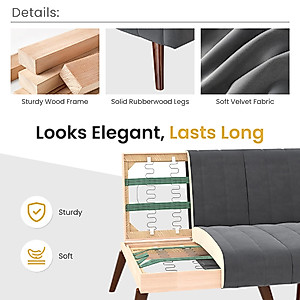 HEYNEMO Velvet Sectional Convertible Sofa with 3 Adjustable Angles, L Shape Couch with Ottoman, 3 Lumbars, Solid Wood Frame & Legs, Modern 3 Seat Couch Bed, Sectional Couch for Living Room,Gray