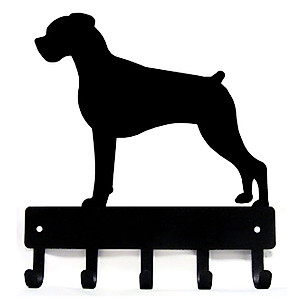 The Metal Peddler Boxer (Natural Ears) Key Holder Hanger - Small 6 inch Wide with 5 Hooks - Made in USA