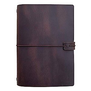 Refillable Leather Travelers Notebook -A5 Travel Journal with Lined Insert, 8.5 x 5.5 Inches, Dark Brown