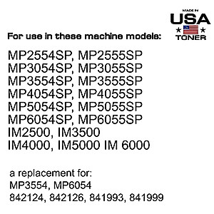 MADE IN USA TONER for Ricoh MP2554,MP2555,MP3054,MP3055,MP3554,MP3555,MP4054,MP4055, MP5054,MP5055,MP6054,MP6055, IM2500, IM3500, IM4000, IM5000, IM6000, 841999, 841993, 842124, 842126 (Black, 1 ctg)