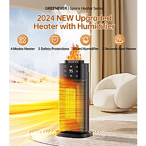GREENEVER Space Heater Indoor with Humidifier: 2024 Upgraded PTC Electric Heaters for Indoor Use with Thermostat, 1500W Ceramic Heater Fast Heating with Remote, Oscillation, Timer for Bedroom, Office