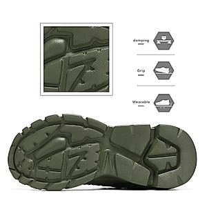 Srenket Men's Running Shoes Non Slip Shoes Breathable Lightweight Fashion Sneakers Slip Resistant Athletic Sports Walking Gym Work Shoes ArmyGreen