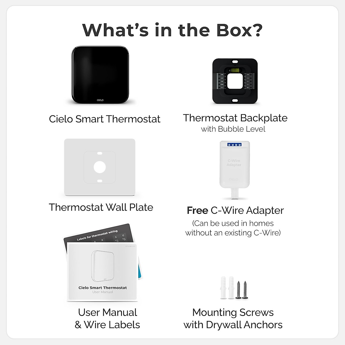 Cielo Smart Thermostat | Supports Conventional Systems up to (2H/2C) & Heat Pumps (4H/2C) | Alexa, Google, Siri Shortcuts, SmartThings, IFTTT | Touchscreen Color Display | Free C-Wire Adapter