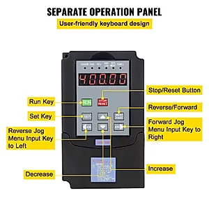 VEVOR VFD 7.5KW,Variable Frequency Drive 35A,CNC VFD Motor Drive Inverter Converter 220V,for Spindle Motor Speed Control (1or 3 Phase Input, 3 Phase Output)
