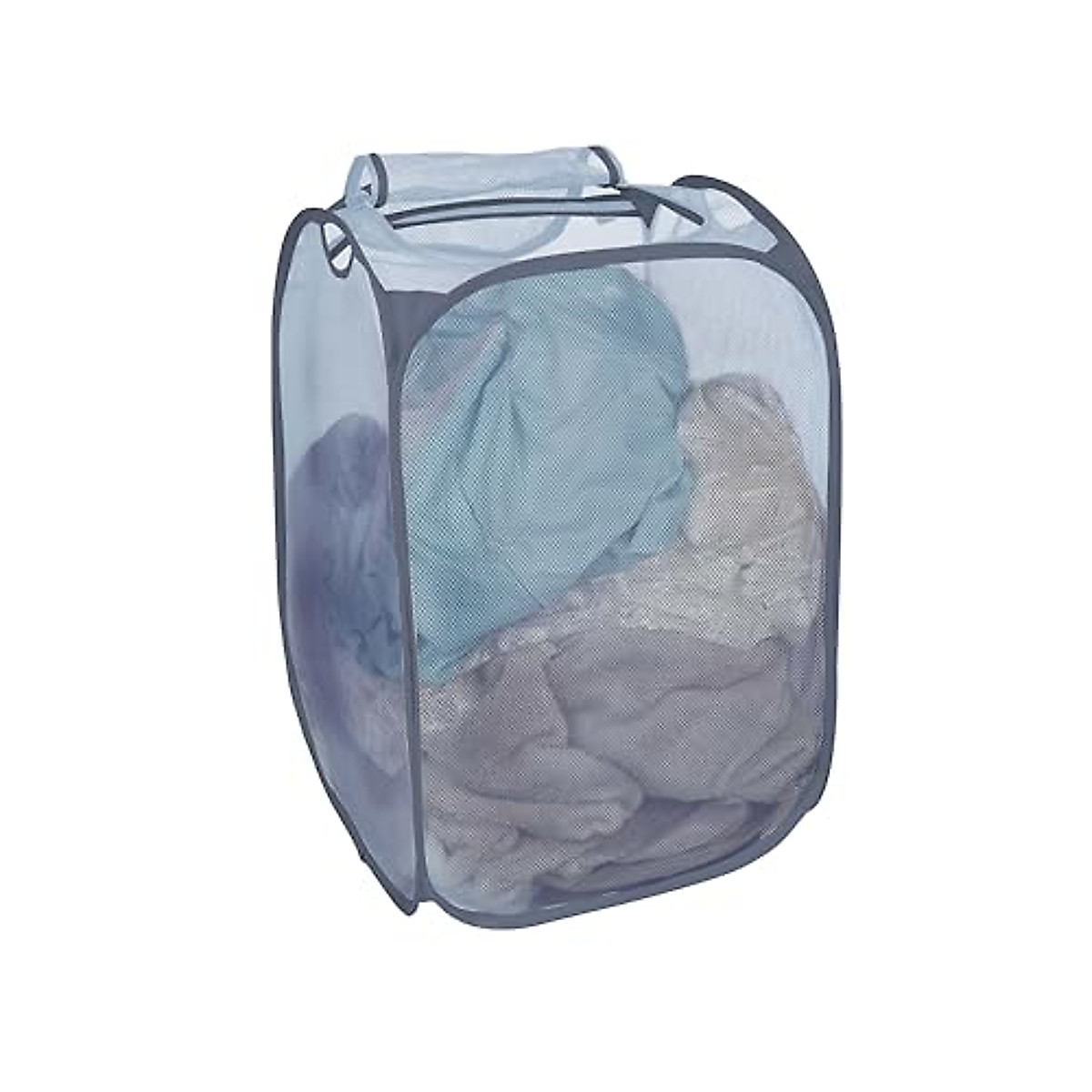 Smart Design Mesh Pop Up Flip Laundry Hamper and Basket - Handles and Side Zipper - Durable Fabric Collapsible Design - Clothes, Toys - Home - Holds 3 Loads - 15 x 25 Inch - Teal