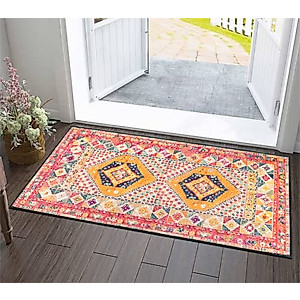 OJIA Vintage Tribal Runner Rug 2' X 4', Non-Slip Indoor Door Mat Washable Turkish Oriental Area Rug Thin Throw Rug Kitchen Rugs Entry Mat Non-Shedding Floor Carpet for Bathroom Sink Bedroom