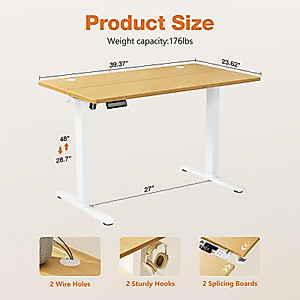 Sweetcrispy Standing Desk, Stand Up Desk, Electric Standing Desk with Splice Board, 40 x 24in Ergonomic Height Adjustable Desk Sit to Stand Desk, Computer Workstation Home Office Desk-Natural