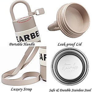 Fashion Stainless Steel Vacuum Insulated Water Bottles with Strap, Wide Mouth Leakproof Metal Coffee Mug for Sports Travel Office Reusable Thermos Tumbler BPA-Free Keep Cold Hot 24 Hour 12oz (Apricot)