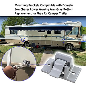 Vanshly,2 Pack Mounting Brackets Compatible with Dometic Sun Chaser Lower Awning Arm Gray Bottom Replacement for Gray RV Camper Trailer