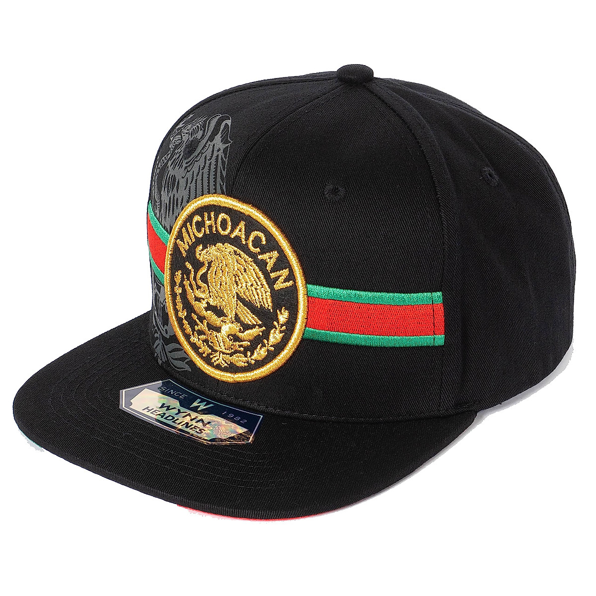 Mexican Hat Mexico State Federal Name Embroidered Snapback Flat Bill Baseball Cap (State-Michoacan) Black