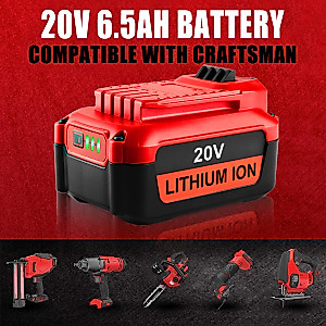 Ahomtikk 2 Pack 20V 6.5Ah Replacement Battery for Craftsman V20 Lithium Ion Battery CMCB205 CMCB204 CMCB204-2 CMCB202 CMCB202-2 Craftsman 20 Volt Battery (All of V20 Cordless Tool Series)