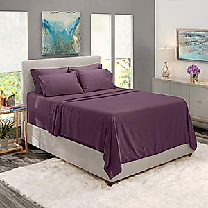 Nestl Extra Deep Pocket Bed Sheet Set – 6-Piece Hotel Bed Sheet Set Deep Pocket Bed Sheets 18-24 Inch Deep Pockets – Fitted Sheet, Flat Sheet and 4 Pillowcases – King – Eggplant Purple