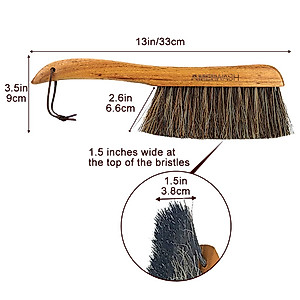 AMERWASH PLUS Counter Brush for Furniture, Drafting, Patio, Bed, Fireplace, Woodworking Cleaning, Horsehair Bristles Duster Wooden Handle Shop Brush, Hand Broom Brush - 2 Pack