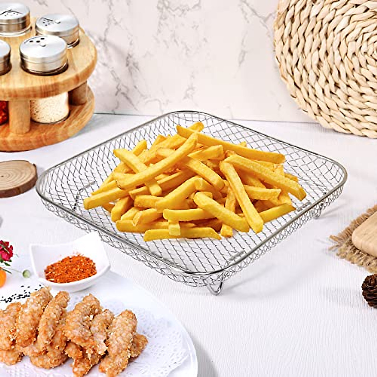 8 inch Air Fryer Rack for Instant Vortex Air Fryer, Philips,COSORI Air Fryer, Stackable Square Rack,Stainless Steel Multi-Layer Dehydrator Air Flow Rack,Air Fryer Accessories