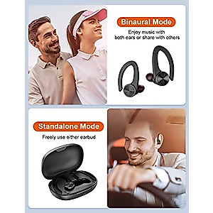 TTQ [Upgrade] Wireless Earbuds Bluetooth Headphones, Bluetooth 5.2 Sport Headphones, 80H Play Back, IPX7 Waterproof Over-Ear Buds with Earhooks Built-in Mic Headset for Sports Running Workout Gaming