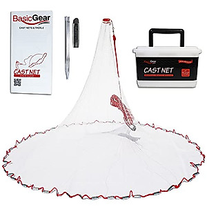 BasicGear Cast Net | Zinc Iron, 3ft Radius, 3/8 inch Mesh for Freshwater and Saltwater Bait Fish | Professional Grade and Upgraded Material | Throw Style
