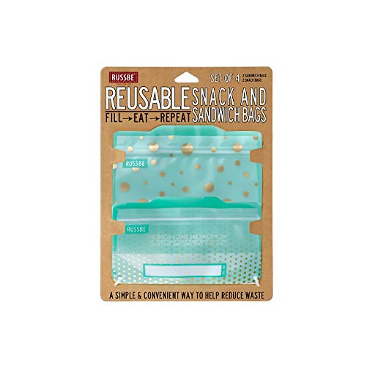 Russbe Metallic Polka Dot Reusable Snack & Sandwich Bags (Set of 4), Turquoise