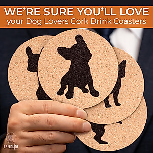 Greenline Goods French Bulldog Lovers Cork Drink Coasters - Set of 4 Dog Coasters with Protective Bottom - French Bulldog Decor Coasters for Drinks - Frenchie Gift Idea for French Bulldog Moms & Dads