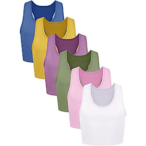 Geyoga 6 Pieces Girls Dance Tank Top Racerback Crop Top Sleeveless Dance Outfit for Ballet Hip hop Athletic wear(11-12 Year,Bright Color)