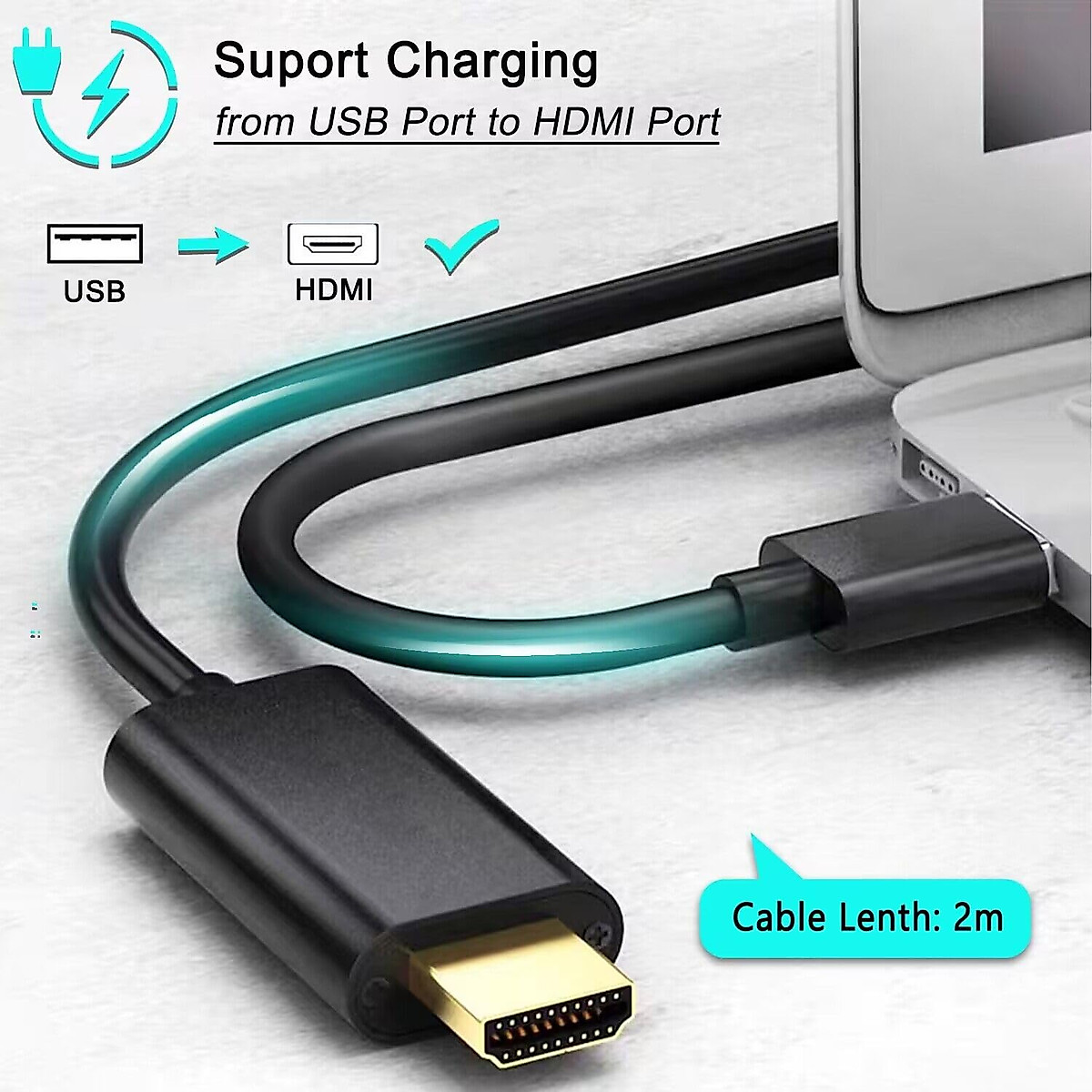 USB to HDMI Adapter Cable, 6.6FT USB to HDMI Male Cable, 1080P HD Monitor Display Audio Video Converter Cable Cord, Only Support Windows XP/7/8/8.1/10 Systems