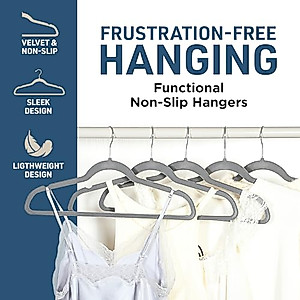 Lifemaster Velvet Non-Slip Hangers - 20 Pieces Non-Slip Coat Hanger Set with 360° Swivel Hook, Space-Saving, Sleek Design, Keep Closet Organized, Smooth Velvet Finish, Lightweight Construction - Gray