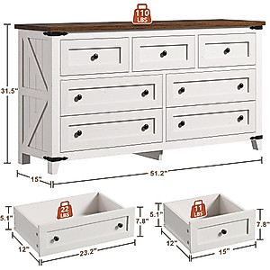 EnHomee Farmhouse 7 Drawers Dresser for Bedroom 51" Wide Wood Dressers & Chests of Drawers White Dresser with Natural Texture Bedroom Dresser TV Stand for Bedroom, Hallway, Closet, Antique White