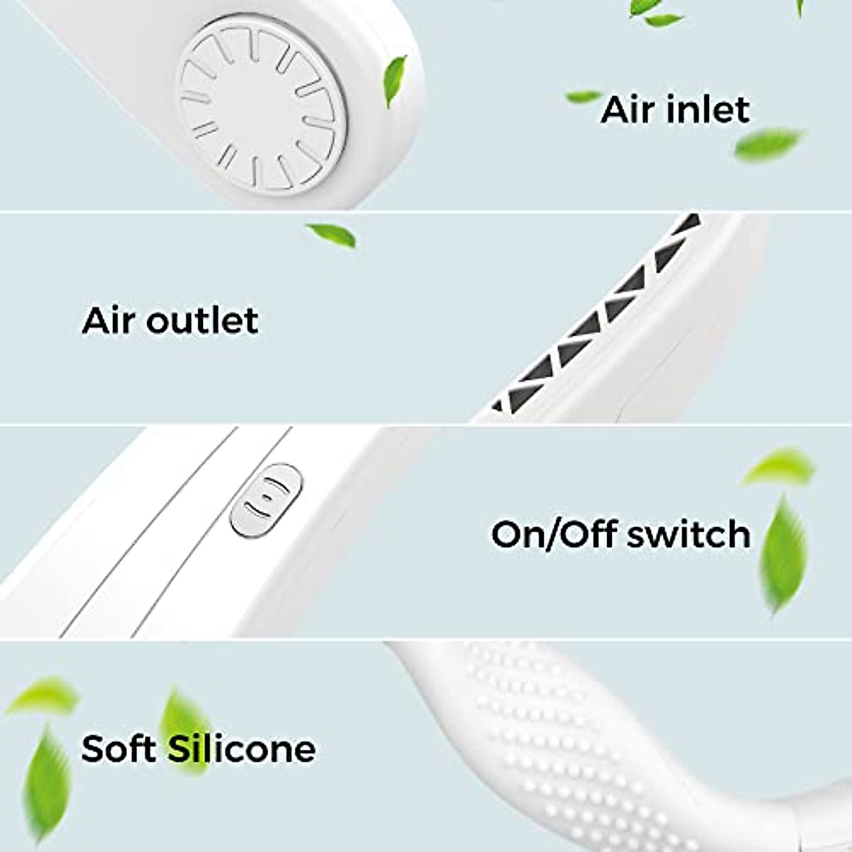 CHHID Rechargeable Portable Neck Fan, 3 Speeds Hands Free Bladeless Fan, 360°Cooling and Quiet Neck Air Conditioner, Adjustable USB Powered Personal Fan, Leafless No Hair Twisting