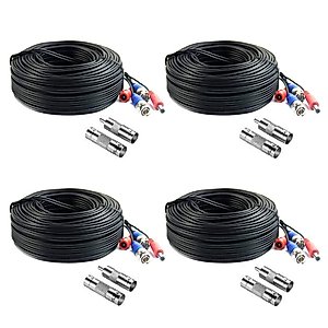 Tyumen 4 Pack 100FT (30.5 Meters, Black) All-in-One BNC Video and Power Security Camera Cable, BNC Extension Surveillance Camera Wire for CCTV Camera DVR Security Systems
