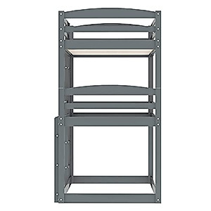 GLORHOME Twin Over Twin Triple Bed, Space Saving Wood Floor Bunk Bedframe with Safety Guardrail & Ladder for 3 Kids Teens, No Box Spring Needed, White