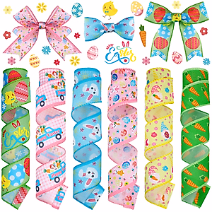 6 Rolls 30 Yard Mardi Gras Wired Edge Ribbon Purple Green Stripe Ribbon Bows for Wreath, Colorful Mask Plaid Grid Ribbons Mardi Gras Decorations for Party Gift Wrapping Wreaths DIY Home Decor 2 Inches