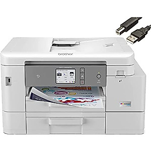 Brother MFC-J4535DW INKvestment Tank All-in-One Color Inkjet Printer with NFC, Auto 2-Sided Printing, Print Scan Copy Fax, Built-in wireless, 4800 x 1200 dpi, White - Bundle with Cefesfy Printer Cable