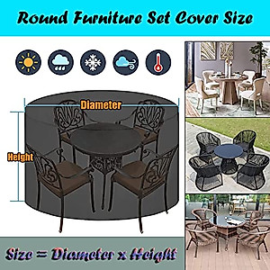 XYXH Round Patio Table and Chairs Cover 64" D x 31" H, Outdoor Garden Furniture Covers, Furniture Covers Waterproof, Heavy Duty Oxford Fabric Windproof, for All Weather Protection