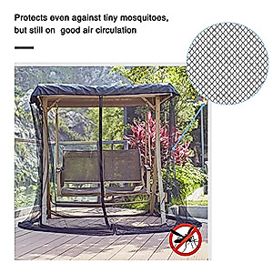 Patio Swing Mosquito Netting - Polyester Mesh Screen with Zipper Opening and roof Waterproof Tent - Rectangle Netting Curtain (Three-Person Chair Size)