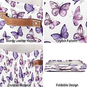 Tablerazzi Butterfly Purple Cube Storage Bin, 13 Inch Collapsible Fabric Storage Cube Bin, Foldable Cube Baskets for Shelf, Closet, Organizer