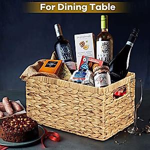 HEPFLANZE 4 Pack Water Hyacinth Storage Basket 13"L x 8-¼"W x 7"H Wicker Bins Seagrass Woven Organizer Cube for Shelves Rectangular Container, Natural Color