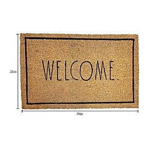 Rae Dunn Welcome Door Mat - 24" x 36" Welcome Mat - Coco Coir Coconut Fiber and Waterproof Rubber Back - Cute Decor Indoor and Outdoor Rug for Front Porch, Entrance, Entryway, Patio