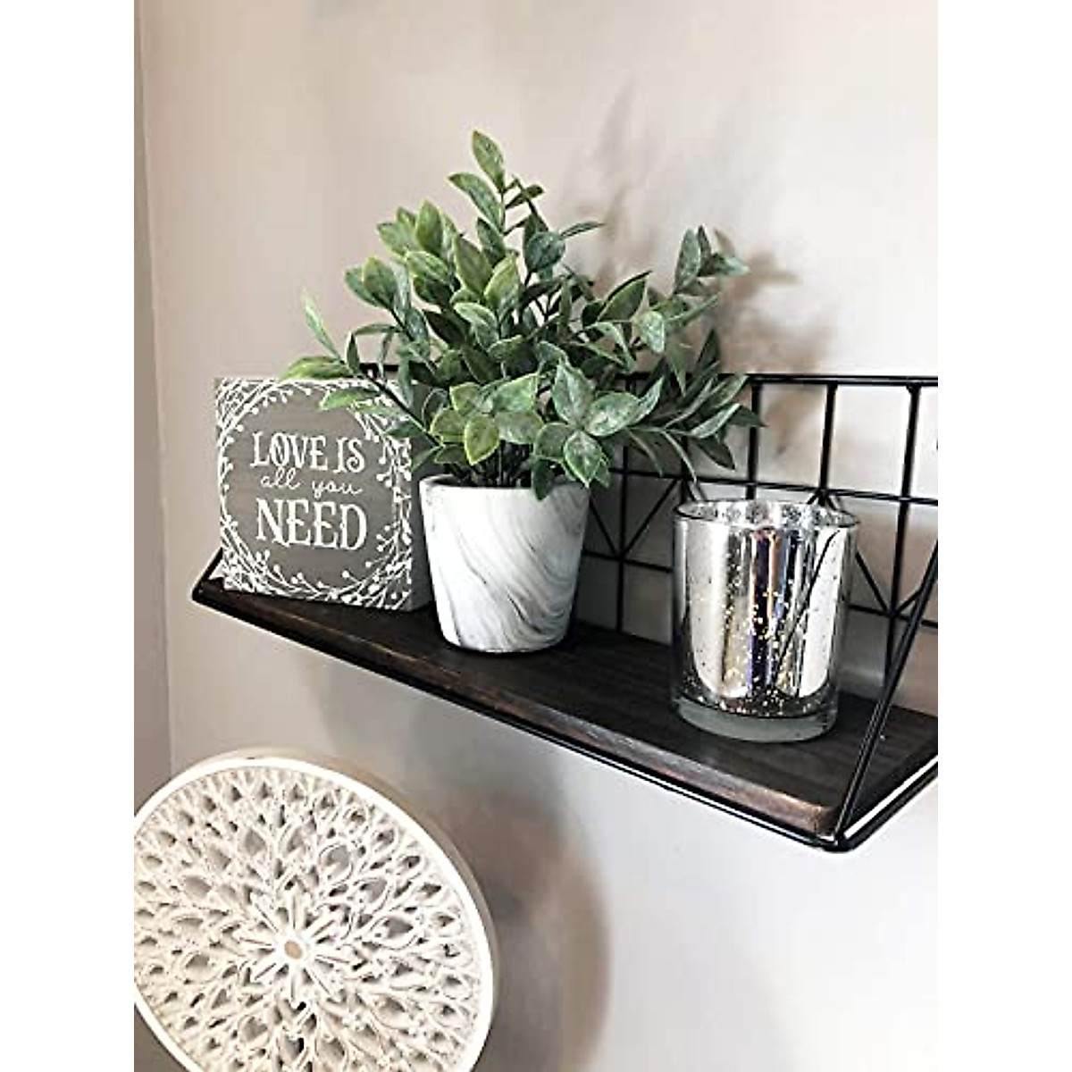 Mkono 5 Pack Set Wall Hanging Shelves 3 Pac Wood and Rope Shelves and 2 Pack Small Floating Shelves with Metal Basket Frame Home Decor Display Shelf for Bathroom, Bedroom, Living Room