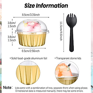 200 Pack 5oz Cupcake Liners with Dome Lids with 200 Pieces Spoons Bulk Aluminum Muffin Liners Foil Baking Cups Muffin Tin Dessert Pudding Holders for Individual Bakery Wedding Birthday Party
