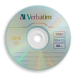 Verbatim CD-R Blank Discs 700MB 80 Minutes 52X Recordable Disc for Data and Music - 100pk Spindle,Silver