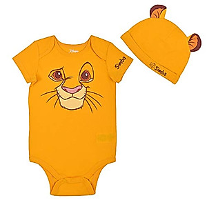 Disney Lion King Boys’ Simba Costume Bodysuit and Hat Set for Newborn and Infant – Yellow/Brown/White