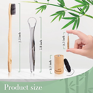 Bamboo Toothbrushes Set - Holder Charcoal Dental Floss,Interdental Brushes and Metal Tongue Scraper