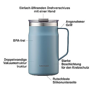 LocknLock Metro Mug Premium 18/8 Stainless Steel Double Wall Insulated with Handle Perfect for table with Lid, Yellow, 20 oz