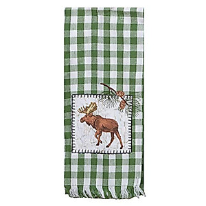 DHE Piece Wilderness Moose Pinecone Trails Kitchen Accessory Bundle, 1 Dual Purpose Towel, 1 Applique Towel and 2 Pocket Mitts Multi colored