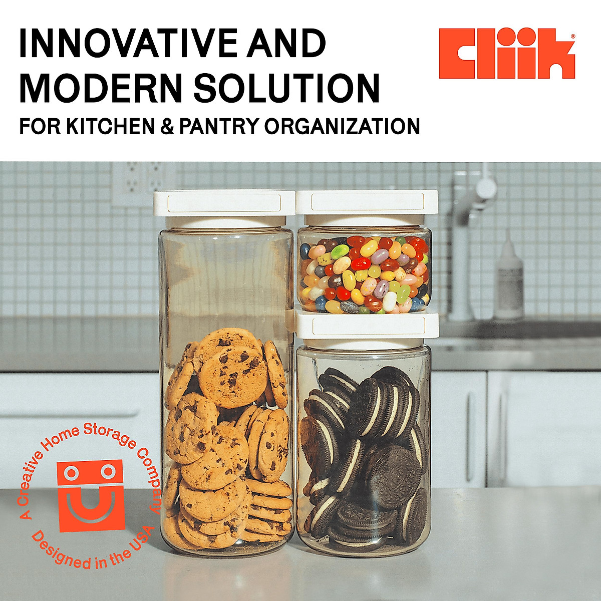 Cliik 3-Pack Magnetic Stackable Kitchen Containers, Jars for Organization and Storage, Kitchen Storage & Pantry Organizer with Lid, Shatterproof, Leakproof & Airtight