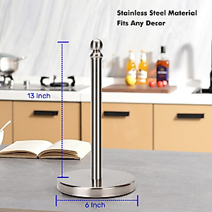 Paper Towel Holder Countertop, Standing Paper Towel Roll Holder for Kitchen Bathroom, with Weighted Base for One-Handed Operation (Brushed Nickel)