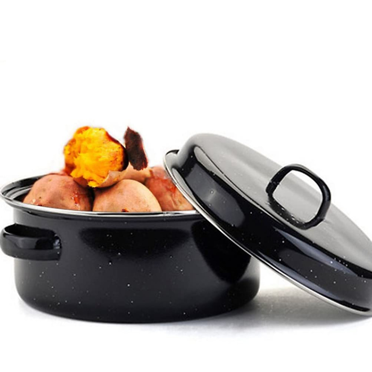 Yardwe Roasting Pan Round Round Roaster pan Enamel Covered Pot Roaster Skillet Roaster Pot Turkey