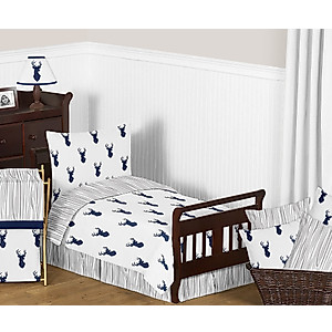 Sweet Jojo Designs Woodland Deer Boy Fitted Crib Sheet Baby or Toddler Bed Nursery Photo Op - Navy Blue and White Stag