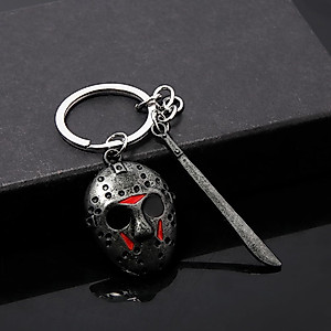 FunBoat Halloween Horror Jason Mask Keychain - Classic Horror Movie Costume Charm - Halloween Gifts for Women Men